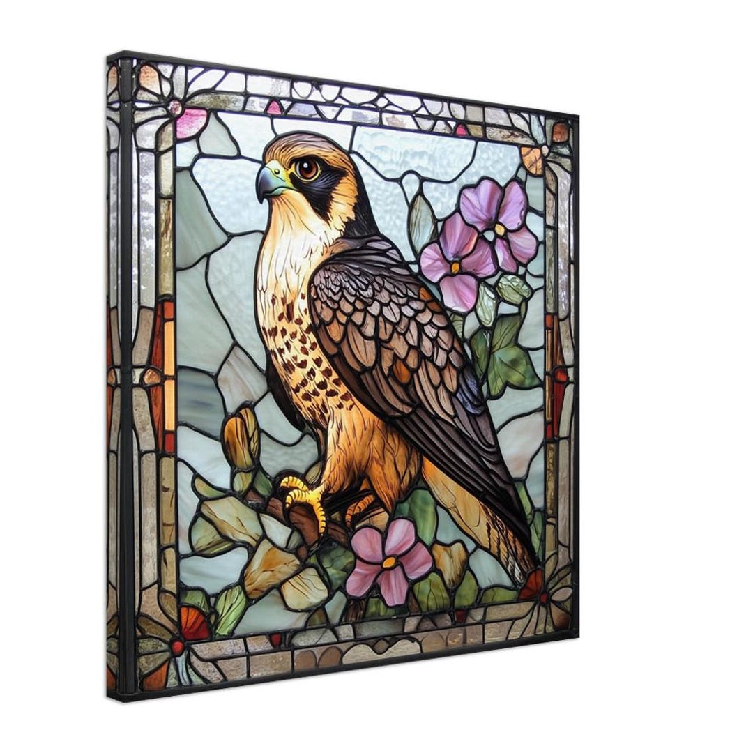 Wings of Freedom, Stained Glass Canvas Art of a Peregrine Falcon, Faux ...