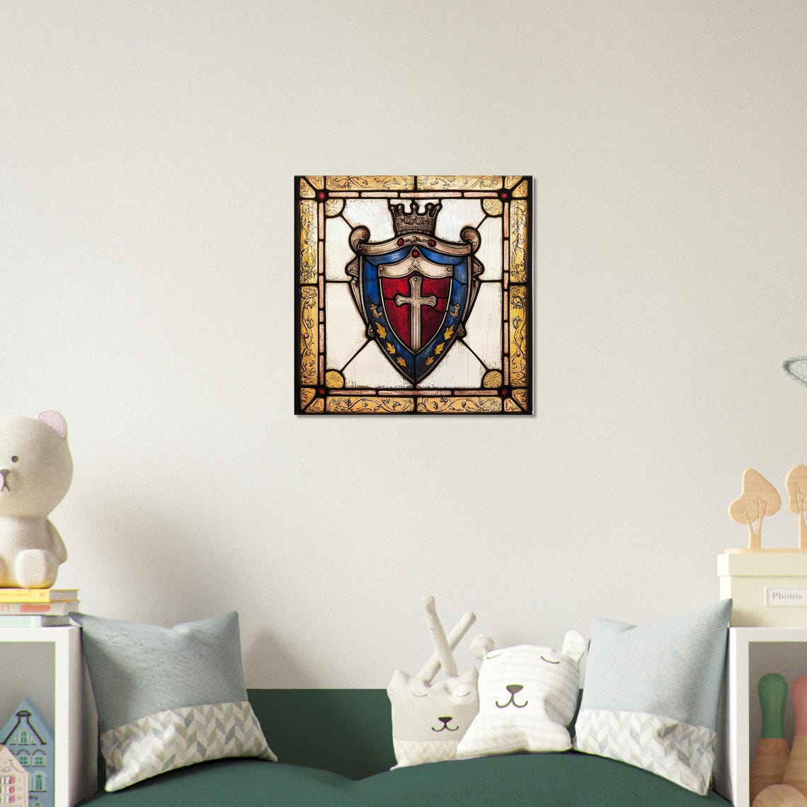 Medieval Crest, Stained Glass Canvas Art of a Heraldic Shield With ...