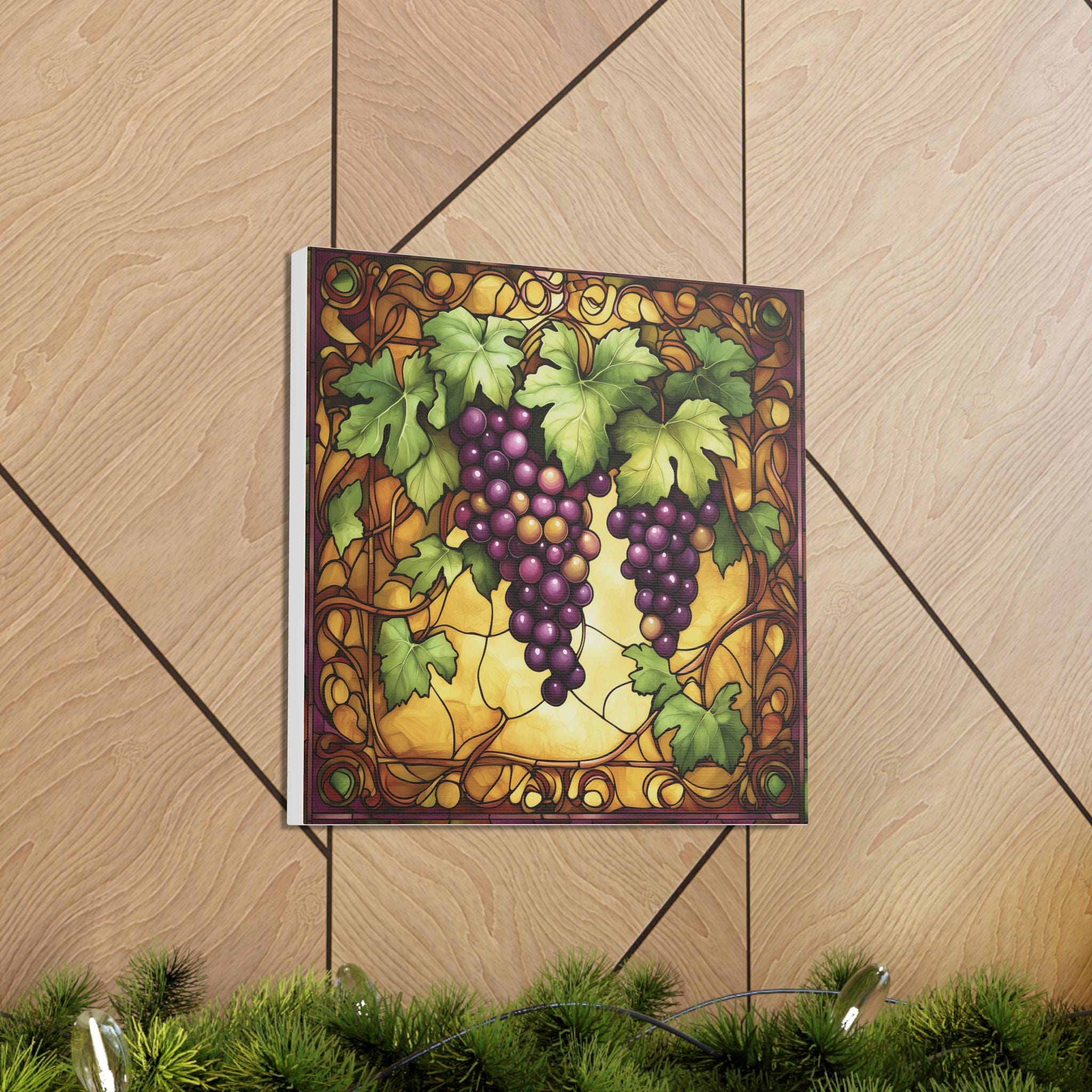 Vineyard Elegance Stained Glass Canvas Art of Grapes and Vines Faux ...
