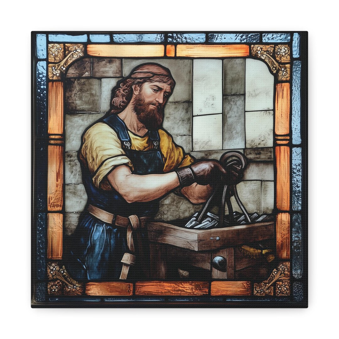The Artisan Blacksmith Stained Glass Canvas Art of Medieval Blacksmith ...