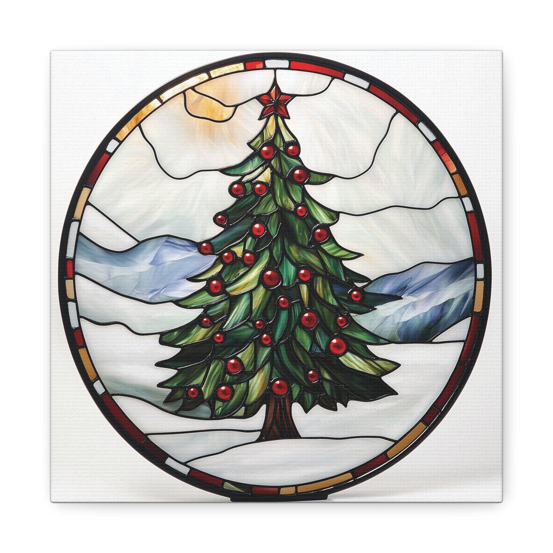 Evergreen Christmas Tree Stained Glass Painting Canvas Art Faux Stained ...