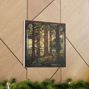 Enchanted Forest - Stained Glass Canvas Art of Majestic Trees - Faux ...