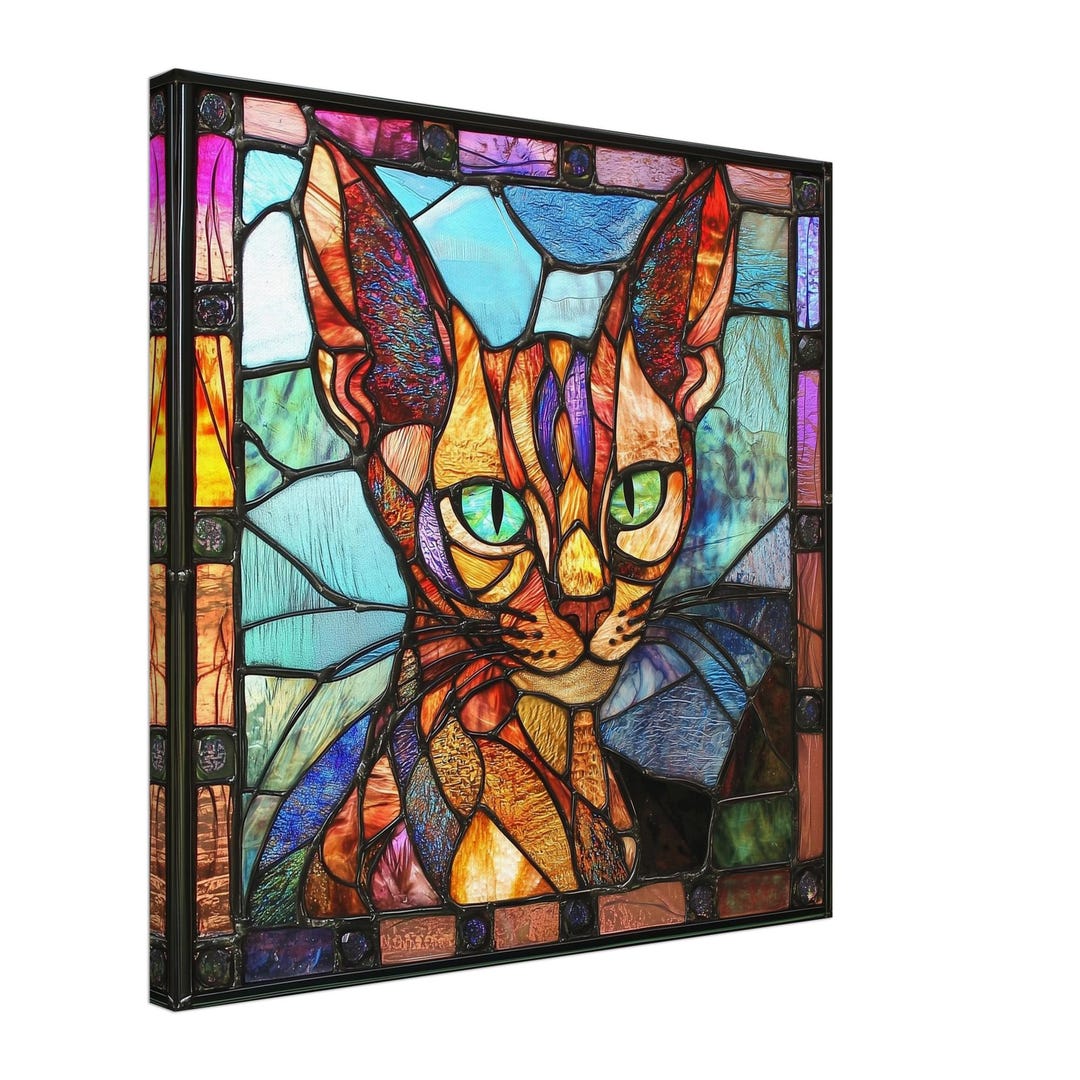 Whimsical Whiskers, Stained Glass Canvas Art of a Pixie-bob Cat, Faux ...
