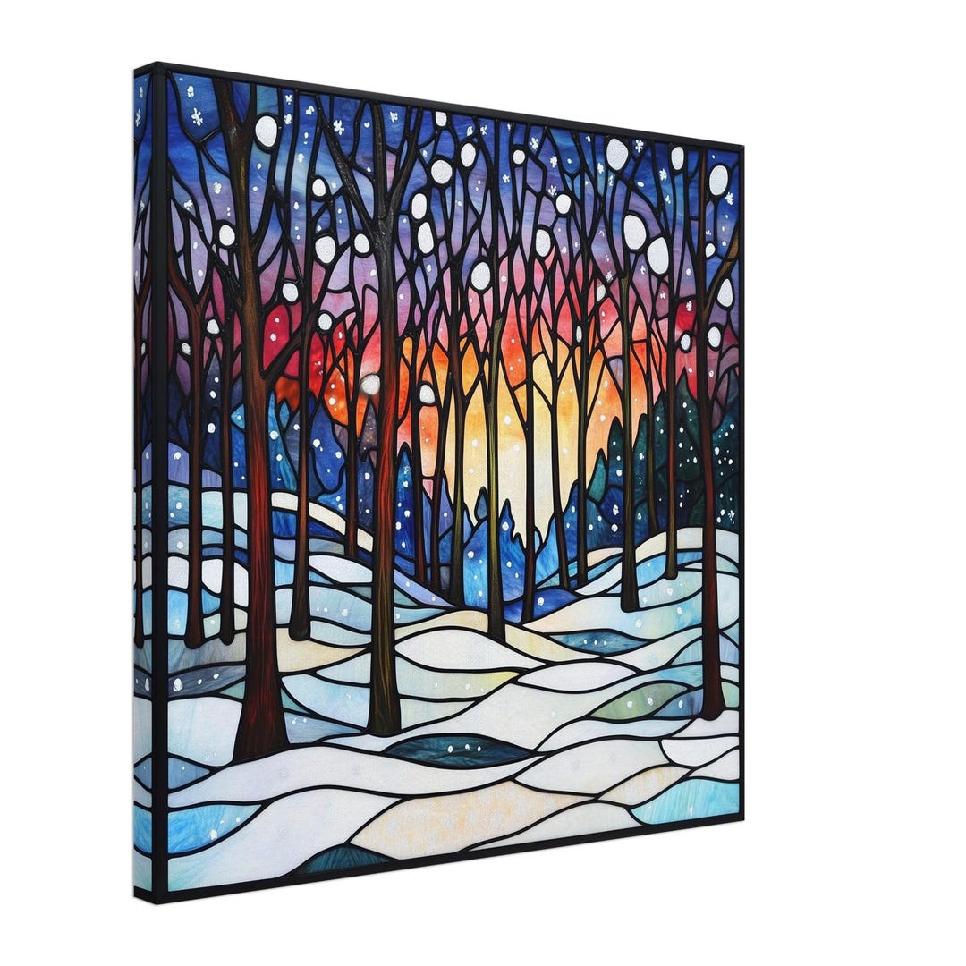 Winter Twilight, Stained Glass Canvas Art of a Snowy Forest at Dusk ...
