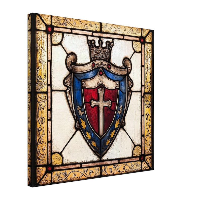 Medieval Crest, Stained Glass Canvas Art of a Heraldic Shield With ...