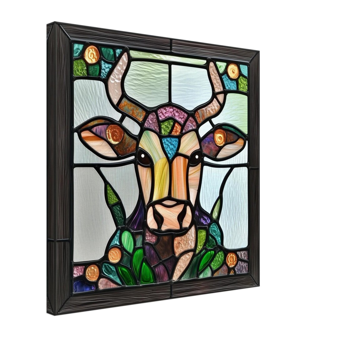 Majestic Bull, Stained Glass Canvas Art of a Colorful Bull's Head, Faux ...