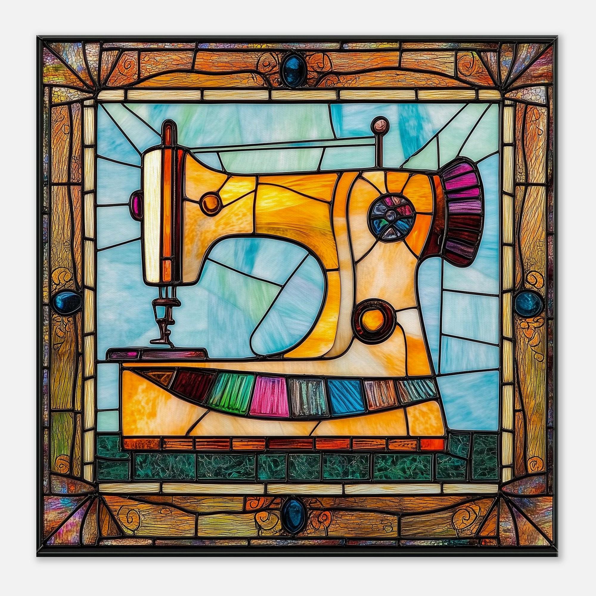 Crafting Serenity, Stained Glass Canvas Art of a Sewing Machine, Faux ...