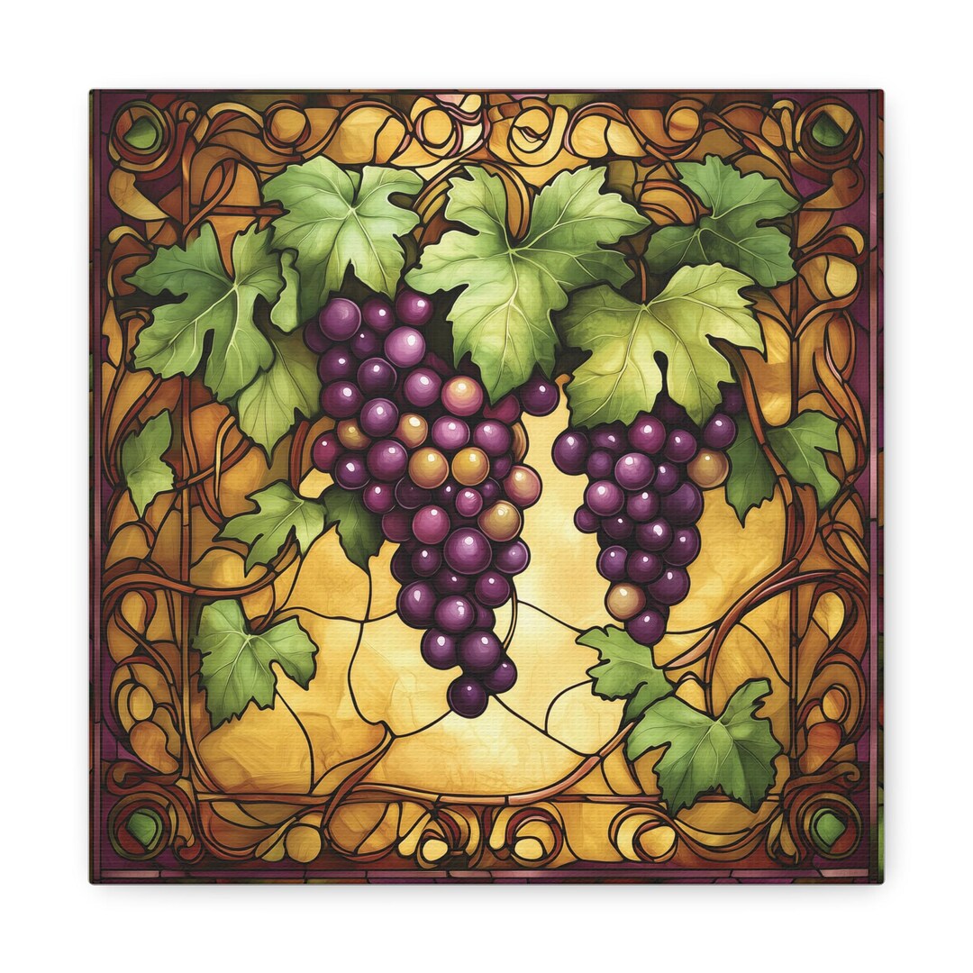 Vineyard Elegance Stained Glass Canvas Art of Grapes and Vines Faux ...