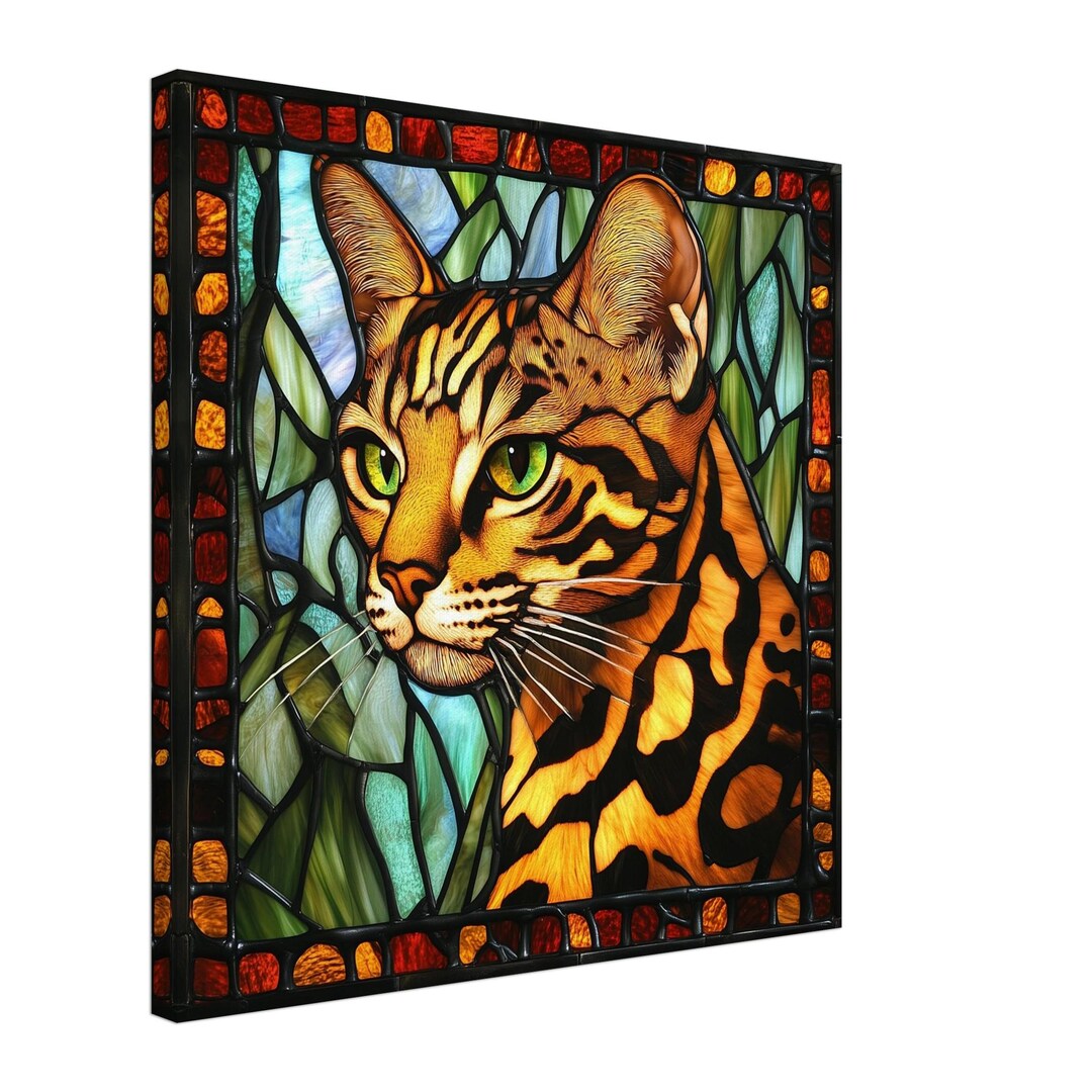 Regal Bengal, Stained Glass Canvas Art of a Bengal Cat, Faux Stained ...