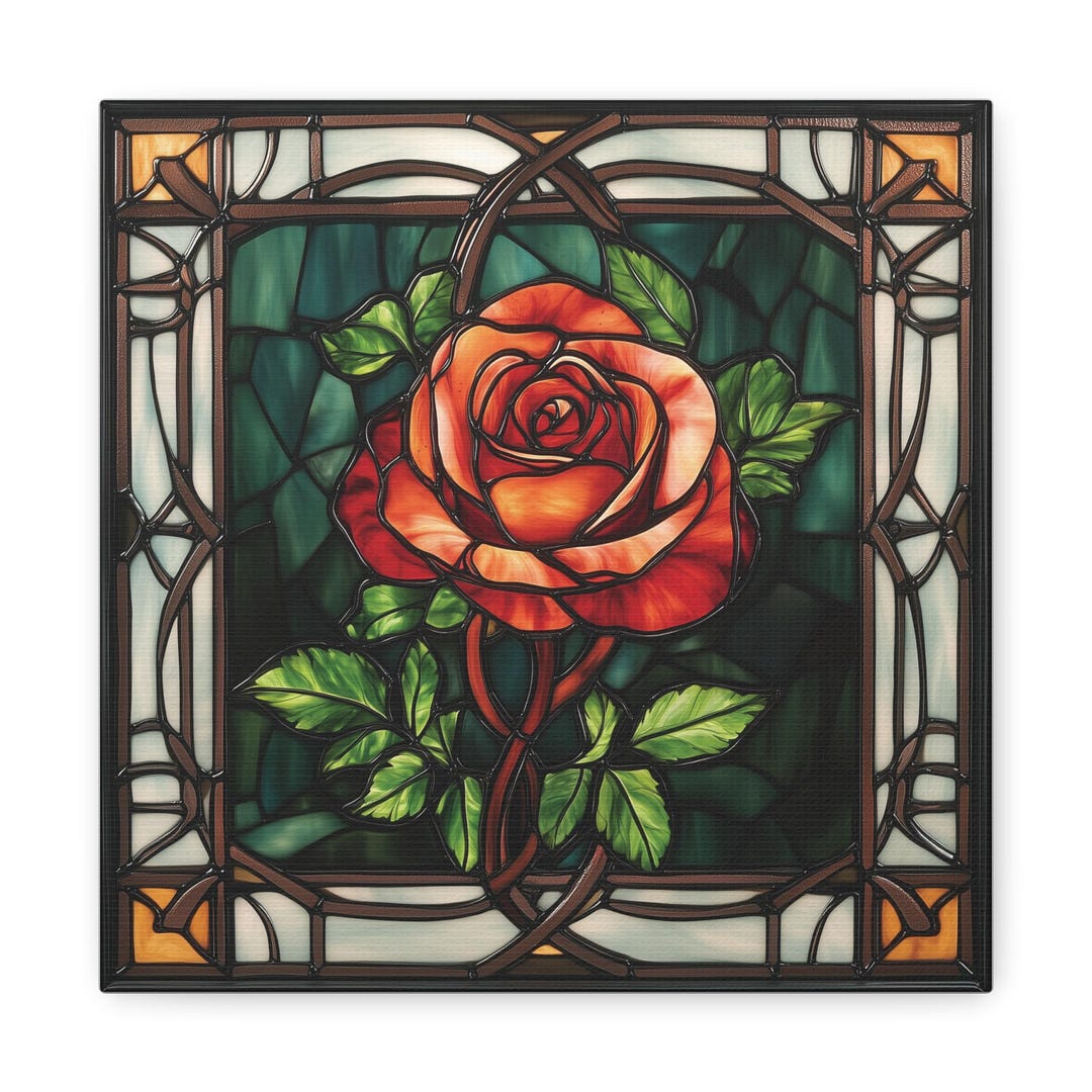 Rose Elegance, Stained Glass Canvas Art of a Vibrant Rose in Bloom ...