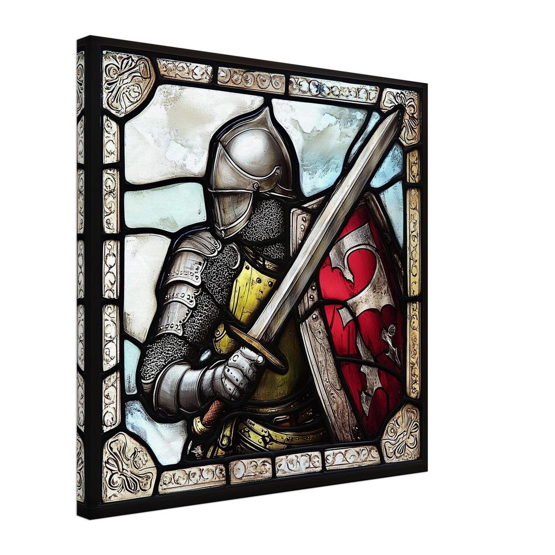 Gallant Sentinel, Stained Glass Canvas Art of a Medieval Guard, Faux ...