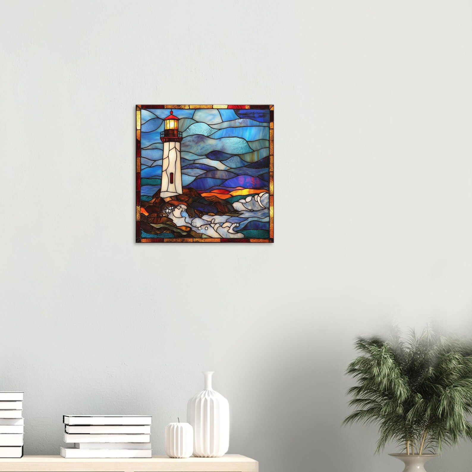 Beacon of Hope, Stained Glass Canvas Art of a Lighthouse, Faux Stained ...