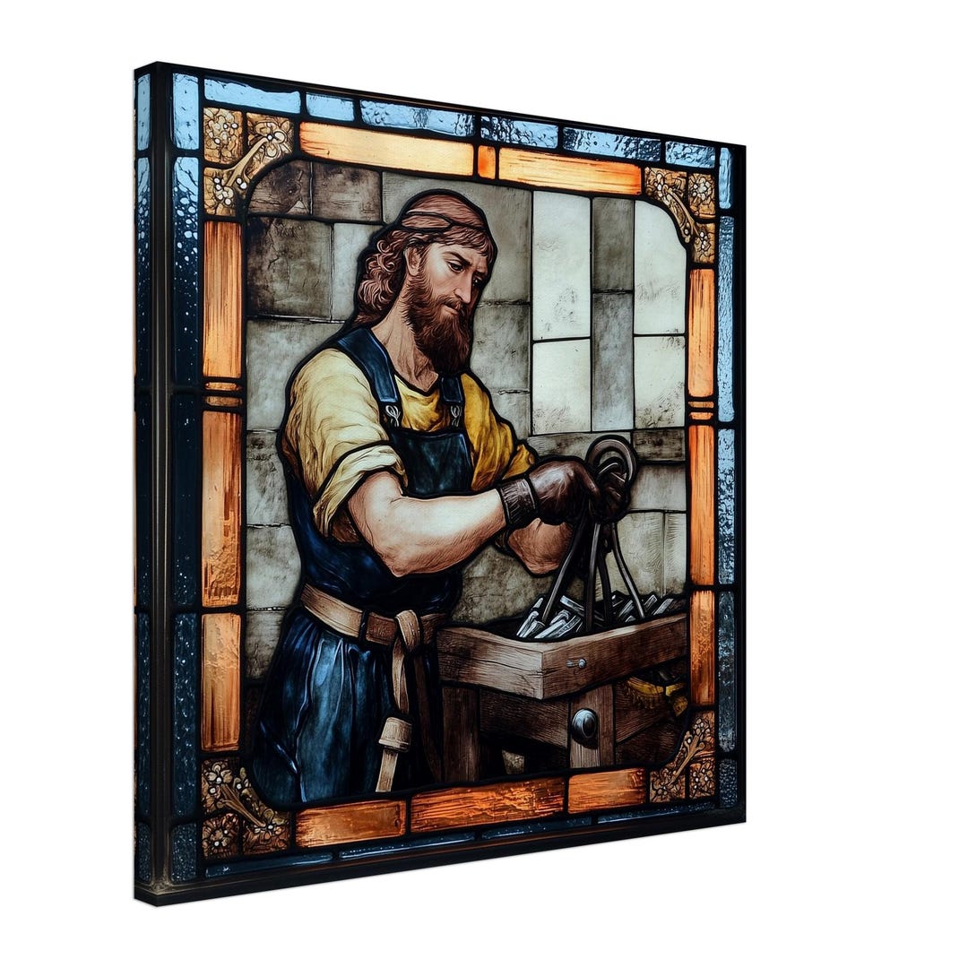 The Smith's Legacy, Stained Glass Canvas Art of a Medieval Blacksmith ...