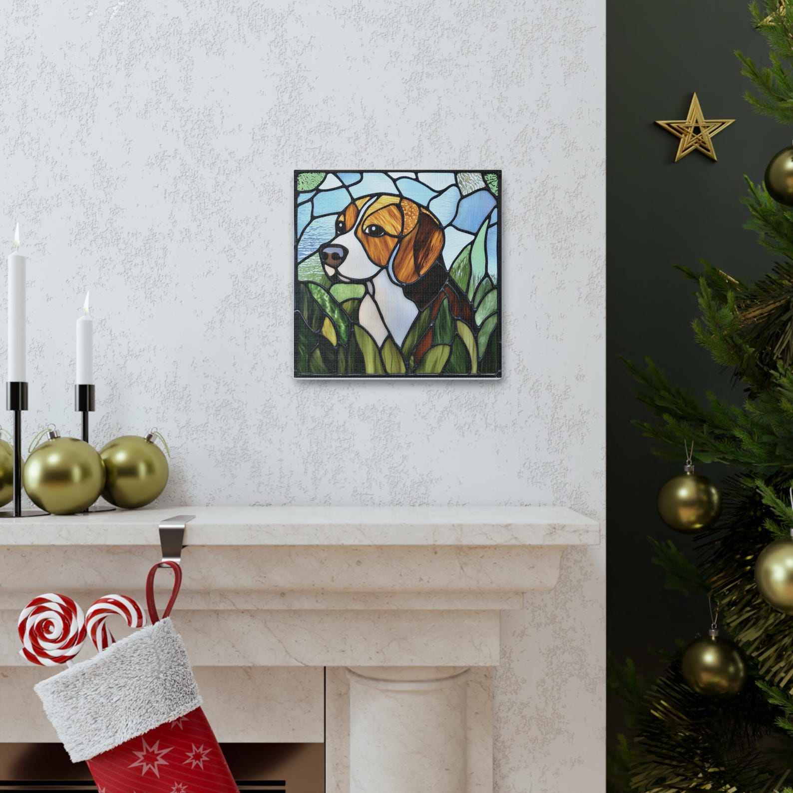 Beagle in Bloom Stained Glass Canvas Art of a Loyal Companion Faux ...