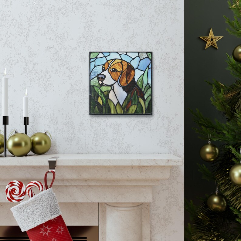 Beagle in Bloom Stained Glass Canvas Art of a Loyal Companion Faux ...