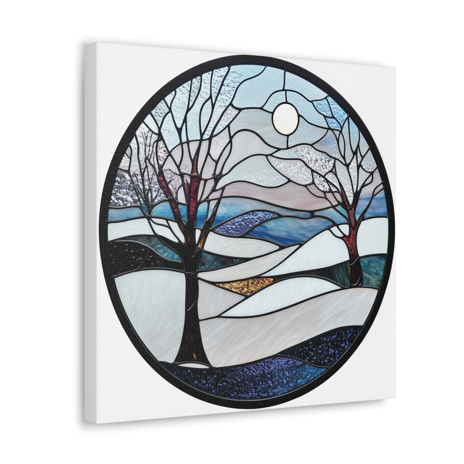 Winter Moonlit Landscape Stained Glass Art Faux Stained Glass Canvas ...