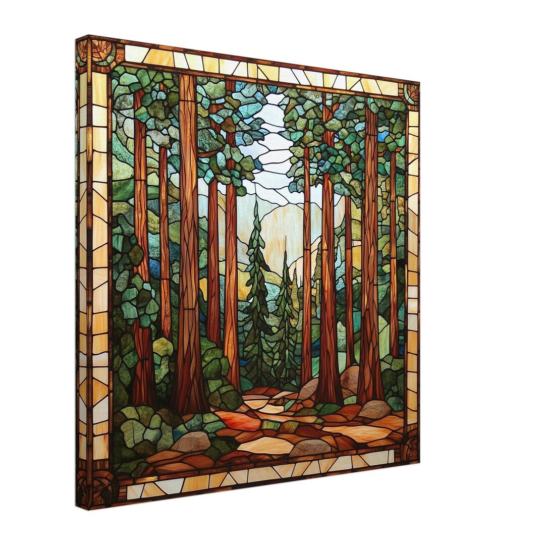 Sequoia Forest, Stained Glass Canvas Art of Majestic Sequoia Trees in a ...