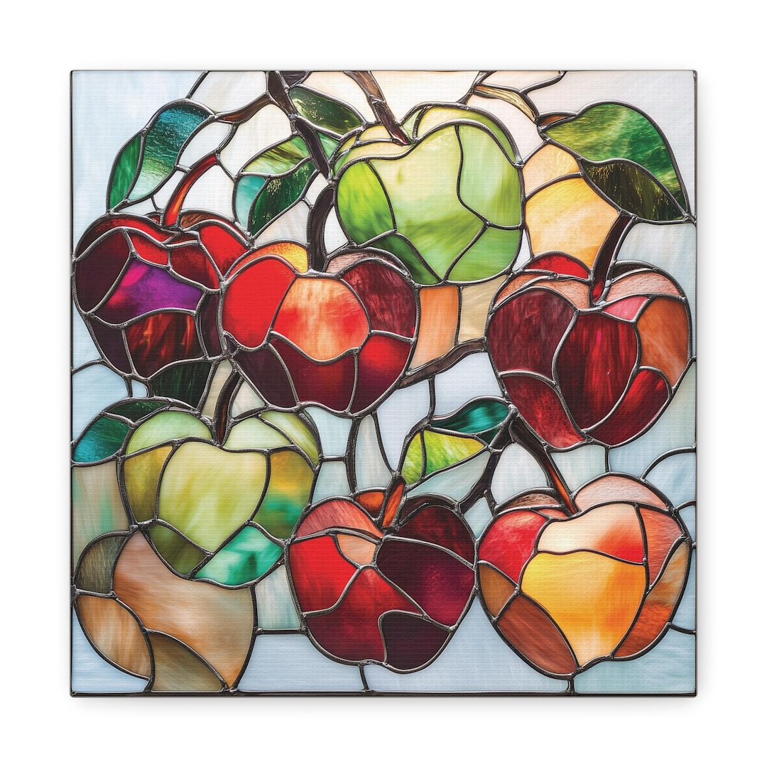 Orchard Apples Stained Glass Painting Canvas Art of Apples Faux Stained ...