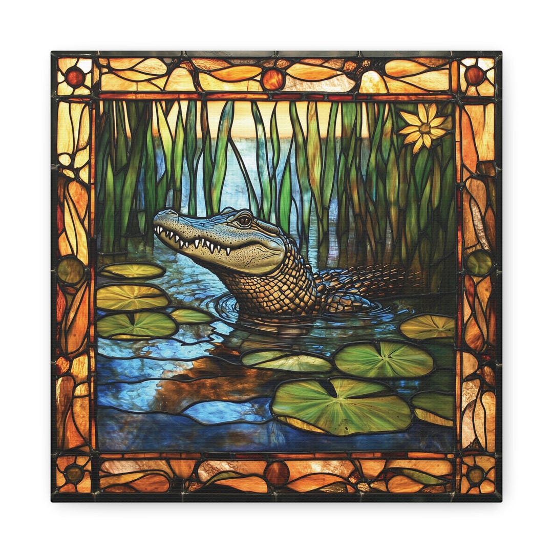 Alluring Alligator - Stained Glass Canvas Art of a Swamp Scene - Faux ...