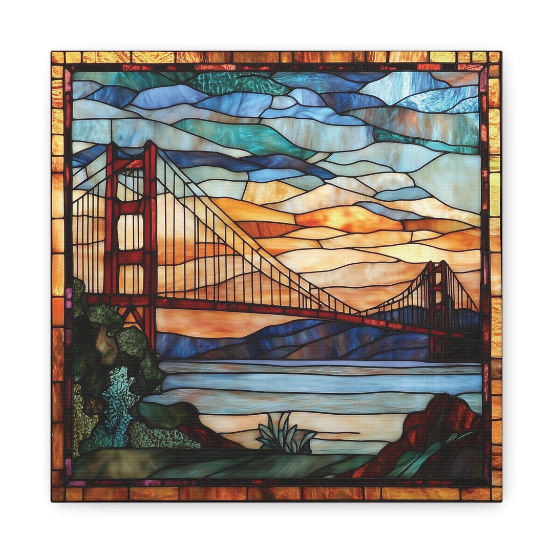 Golden Gate Bridge Stained Glass Canvas Art of a Majestic Landmark Faux ...