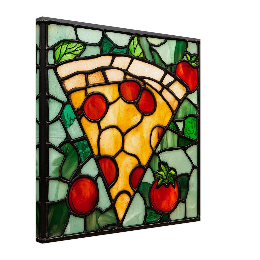 Cheesy Delight, Stained Glass Canvas Art of a Pizza Slice, Faux Stained ...