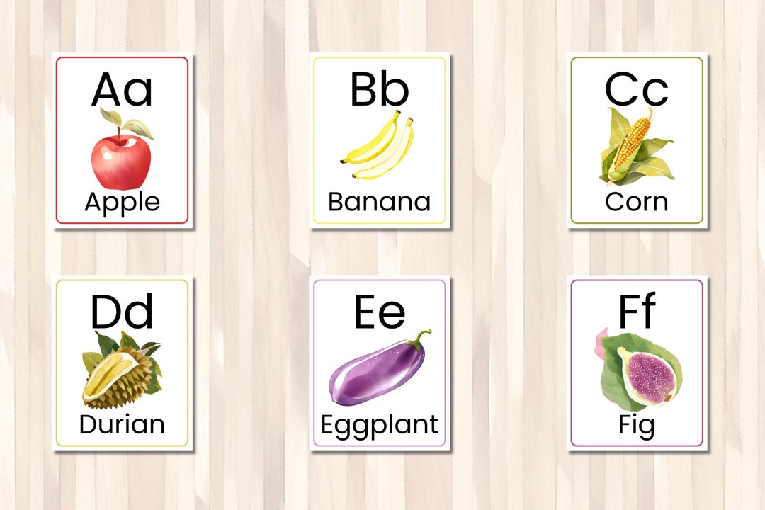 EDITABLE, PRINTABLE Alphabet Flashcards (fruits and Vegetables) - Etsy