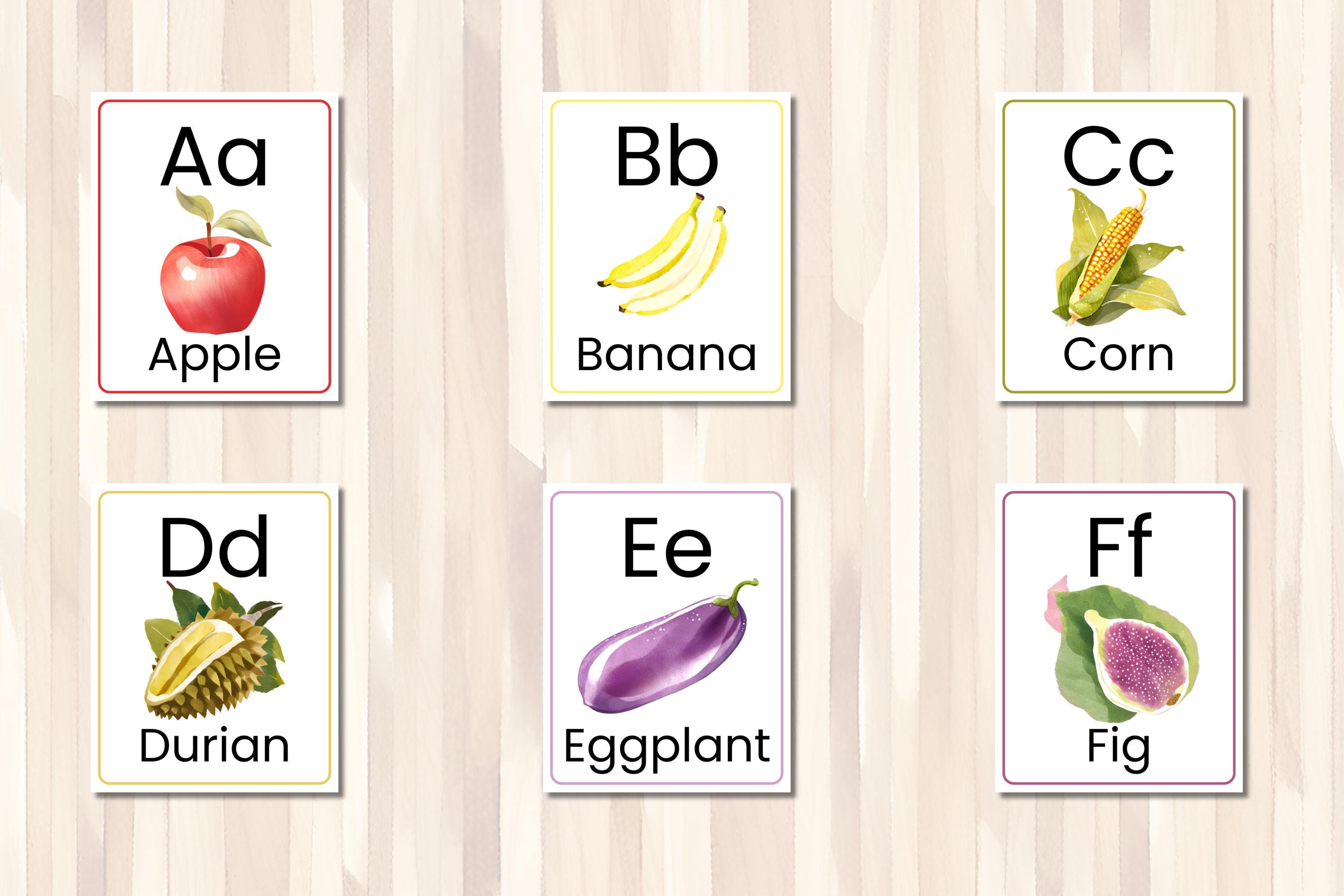 EDITABLE, PRINTABLE Alphabet Flashcards (fruits and Vegetables) - Etsy