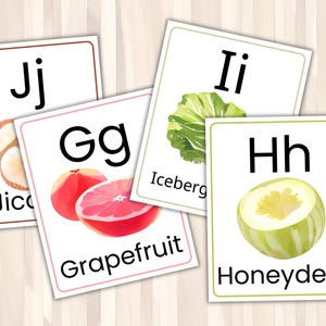 EDITABLE, PRINTABLE Alphabet Flashcards (fruits and Vegetables) - Etsy
