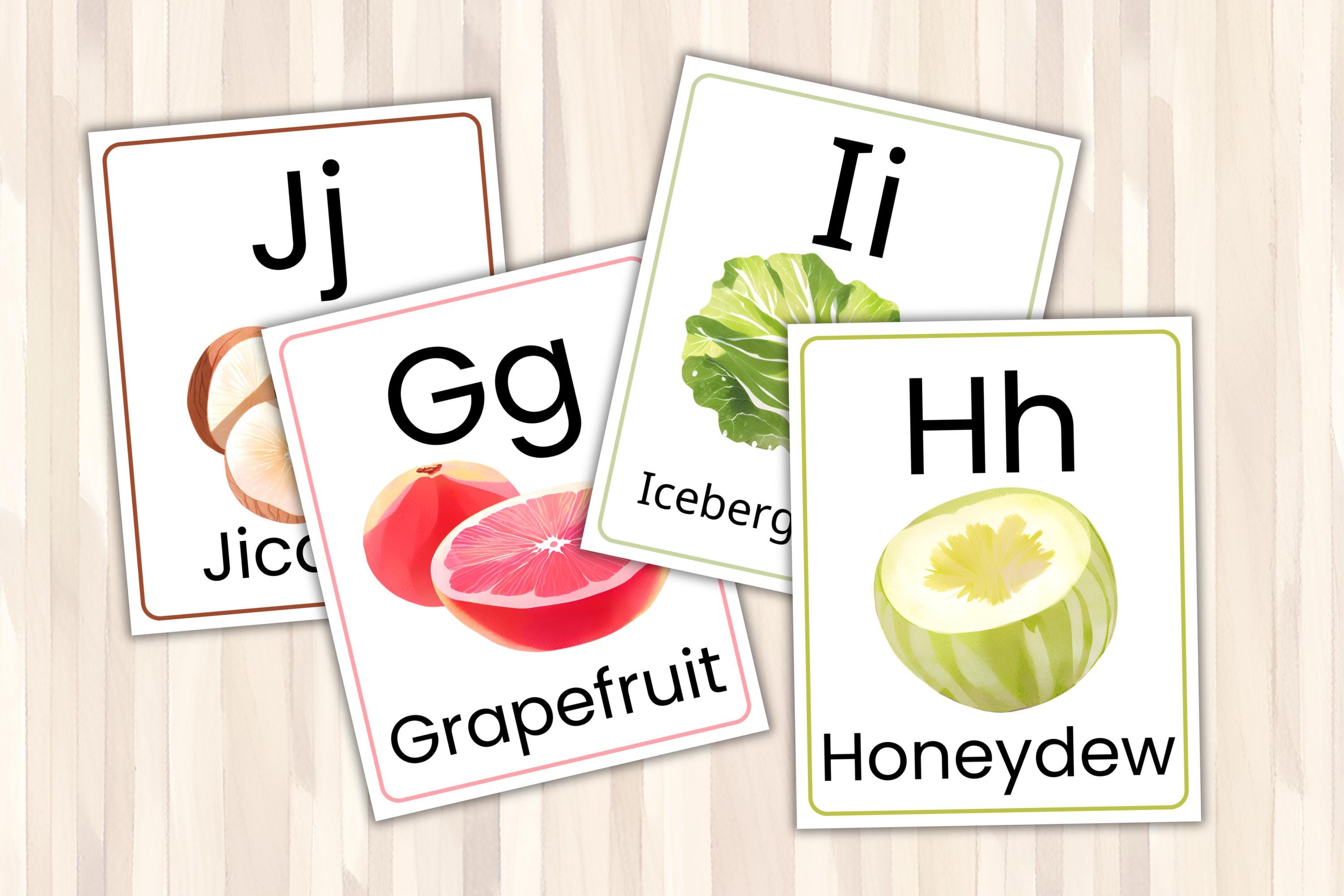 EDITABLE, PRINTABLE Alphabet Flashcards (fruits and Vegetables) - Etsy