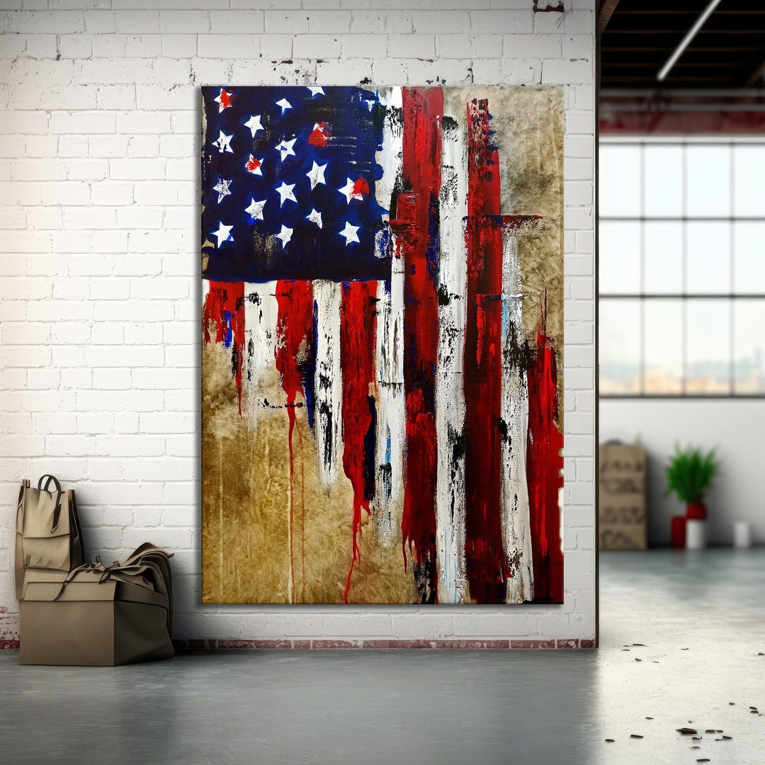Artistic American Flag Canvas Wall Art, Contemporary Framed Canvas ...