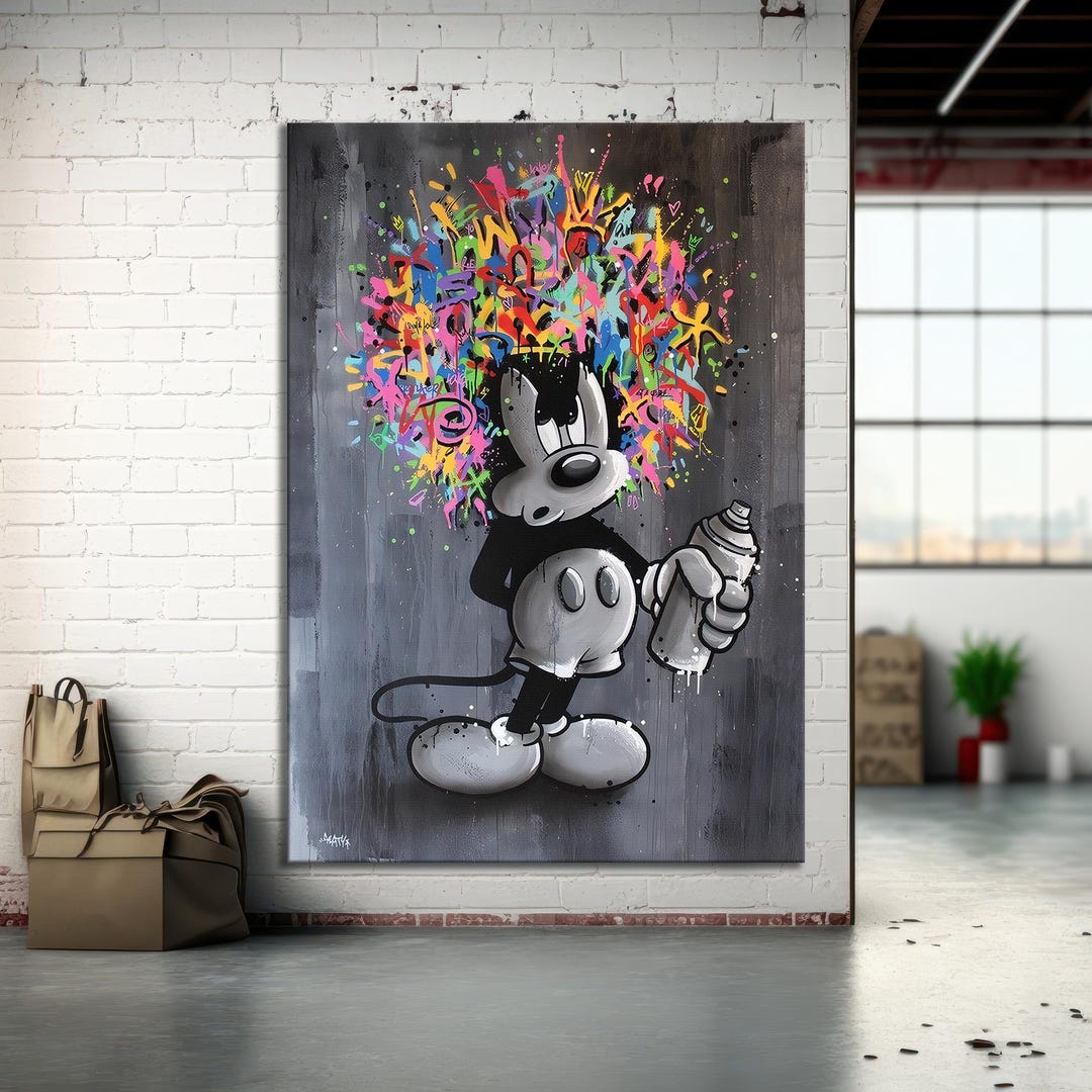 Banksy Coloured Hair Mickey Mouse Graffiti Pop Art Canvas, Banksy Style ...