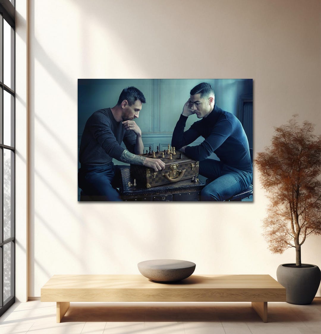 Lionel Messi & Cristiano Ronaldo Chess Canvas Wall Art Iconic Chess ...