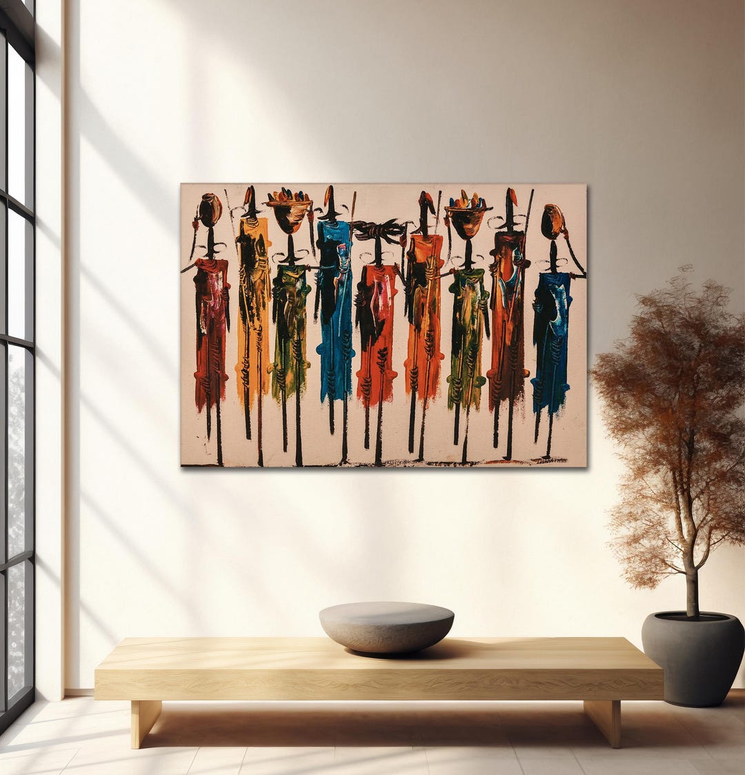 Colourful Maasai Kenyan Ethnic Canvas Wall Art Modern Design, African ...