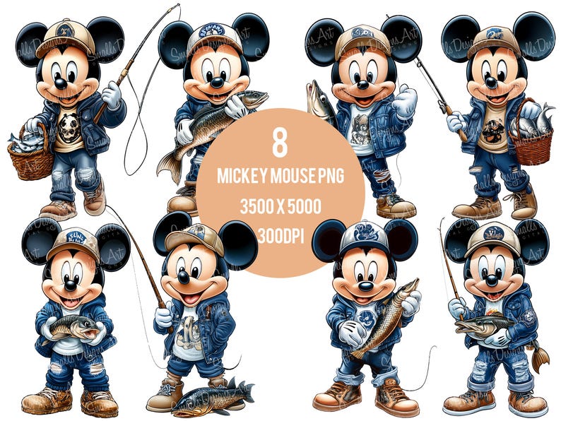 Set of 8 PNG Mickey Mouse Fishing - Etsy