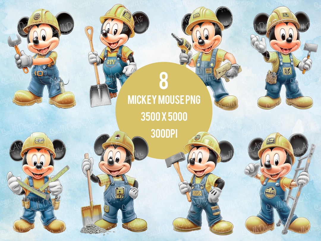 Set of 8 PNG Construction Mickey - Etsy