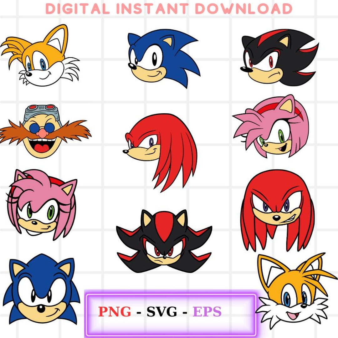 Sonic the Hedgehog Bundle Svg, Sonic Face Svg, Sonic Head Svg, Layered ...