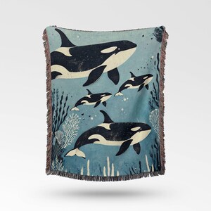 Orca Woven Blanket, Killer Whale Woven Blanket, Underwater Sea Animal ...