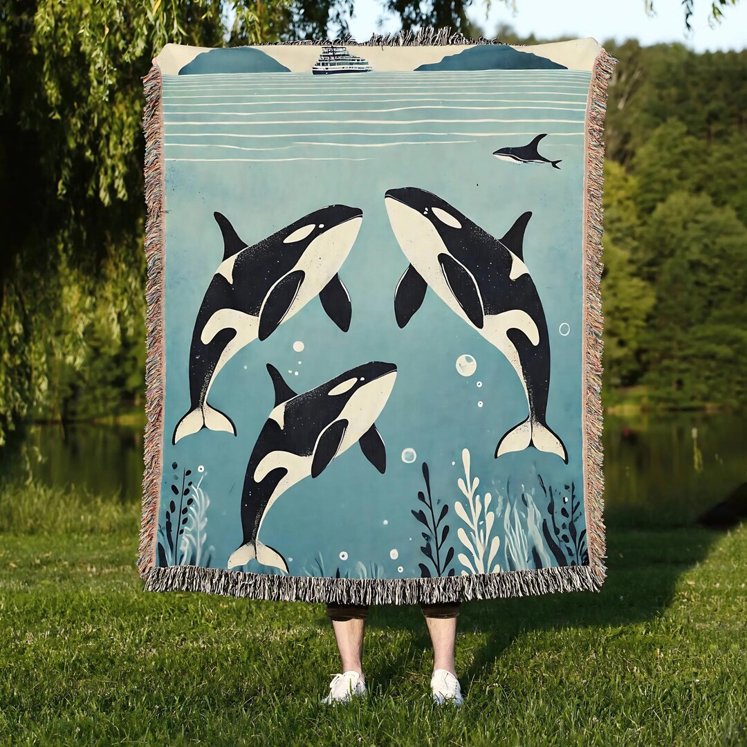 Orca Woven Blanket, Killer Whale Woven Blanket, Underwater Sea Animal ...