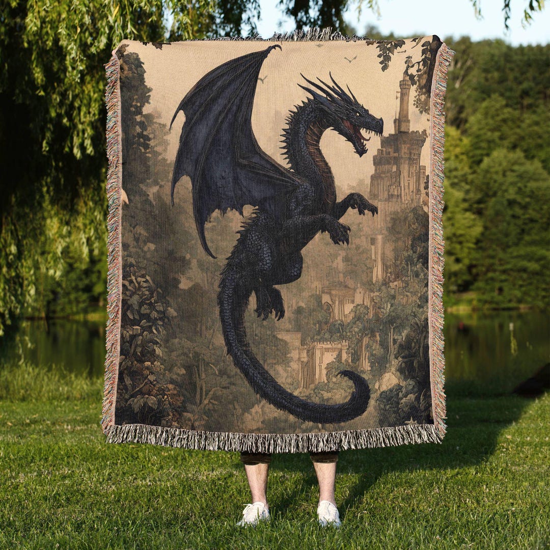 Medieval Dragon Woven Blanket, Fantasy Dragon Woven Blanket, Fantasy ...