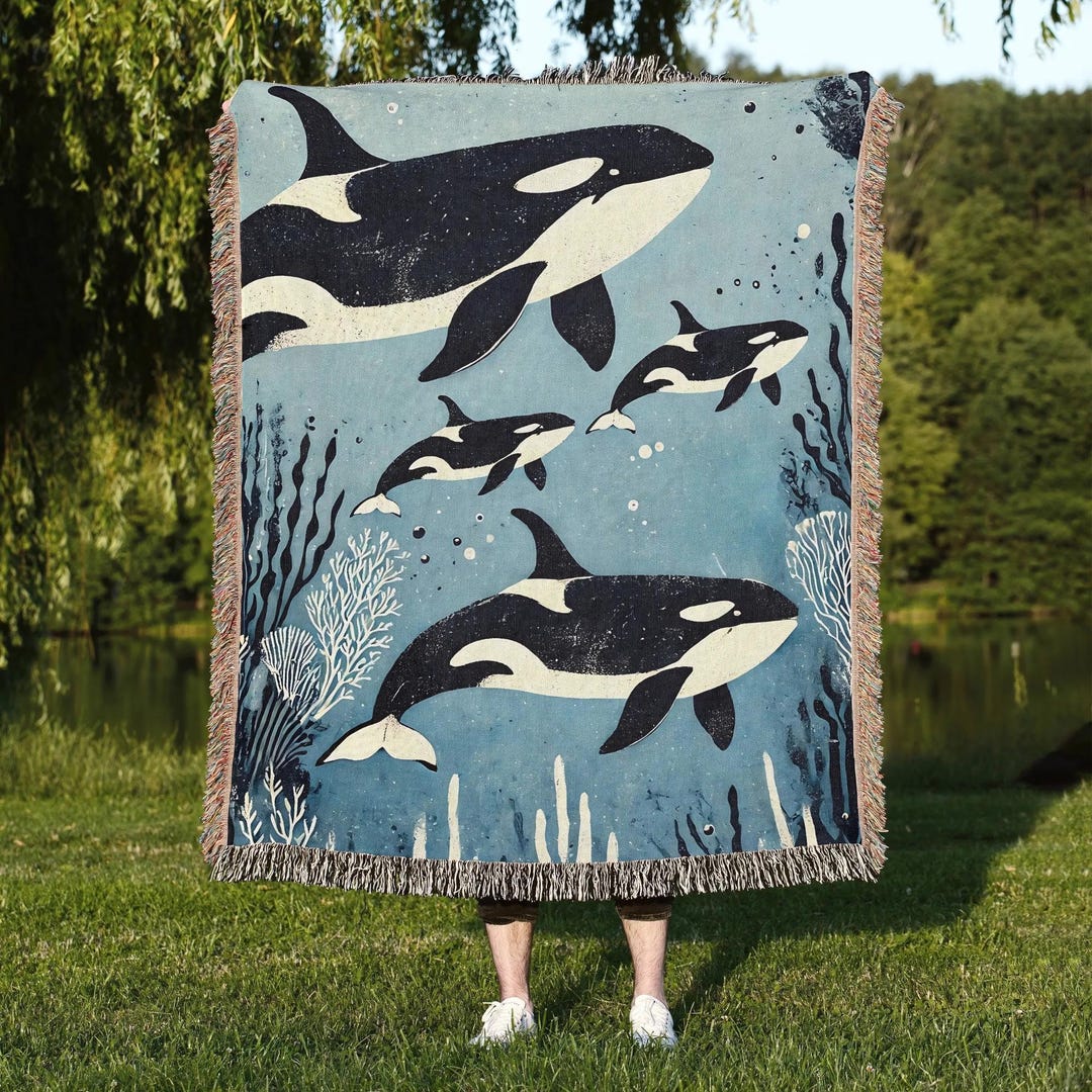 Orca Woven Blanket, Killer Whale Woven Blanket, Underwater Sea Animal ...