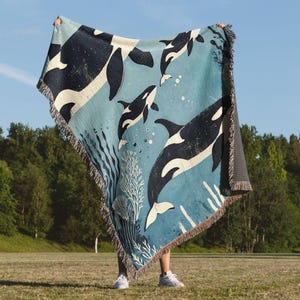 Orca Woven Blanket, Killer Whale Woven Blanket, Underwater Sea Animal ...