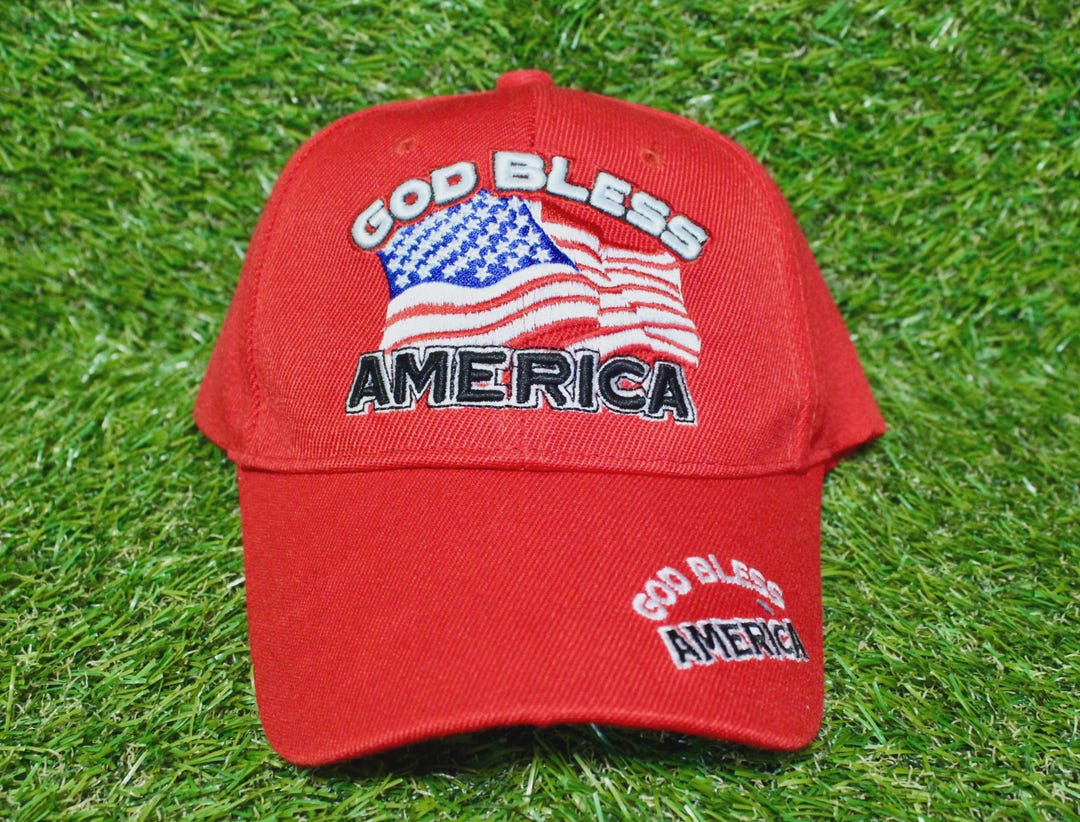 God Bless America Baseball Hat. American Flag Cap. Adjustable Red Hat ...