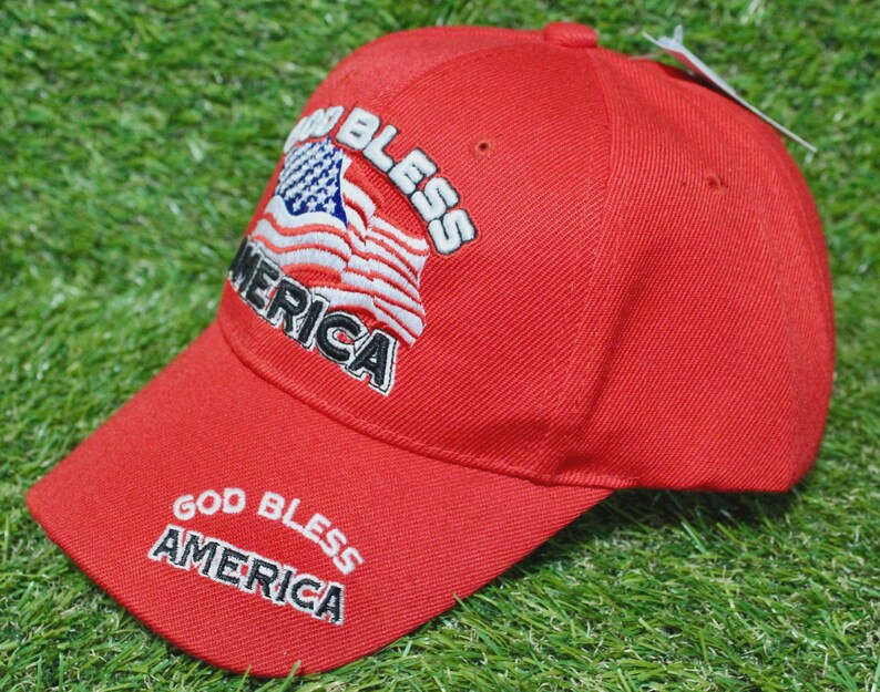 God Bless America Baseball Hat. American Flag Cap. Adjustable Red Hat ...