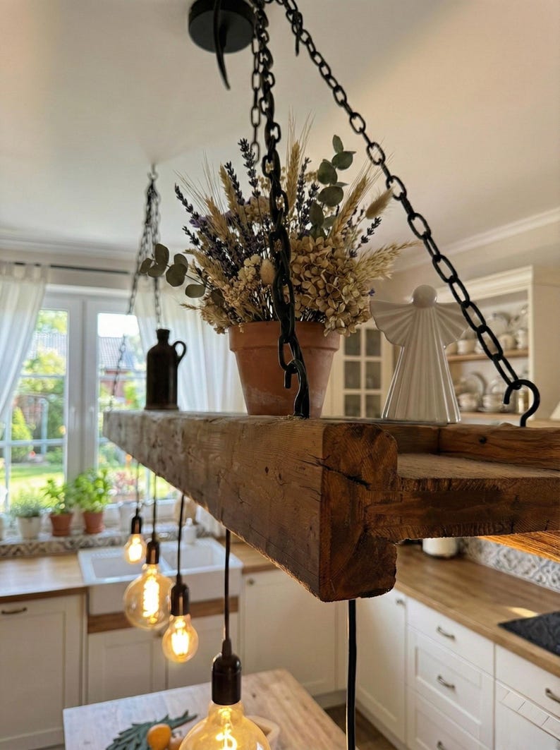 Rustic Wooden Ceiling Lamp Made From Upcycled Construction Timber ...