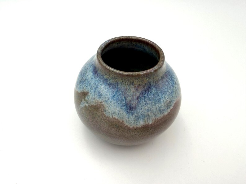 Small Rustic Blue Vase With Dripping Purple Glaze - Etsy