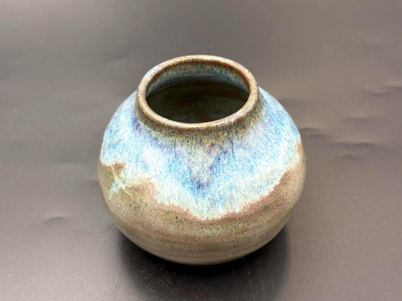 Small Rustic Blue Vase With Dripping Purple Glaze - Etsy