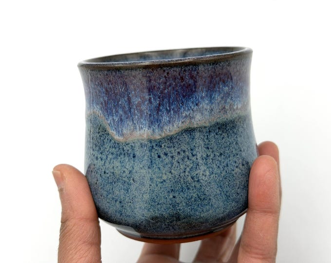 Small Blue and Purple Ceramic Cup: Handleless 6 Oz - Etsy