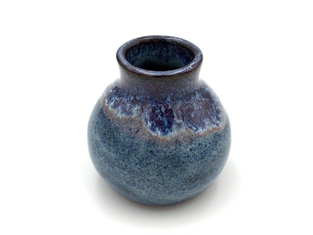 Blue Round Vase With Purple Dripping Glaze. - Etsy