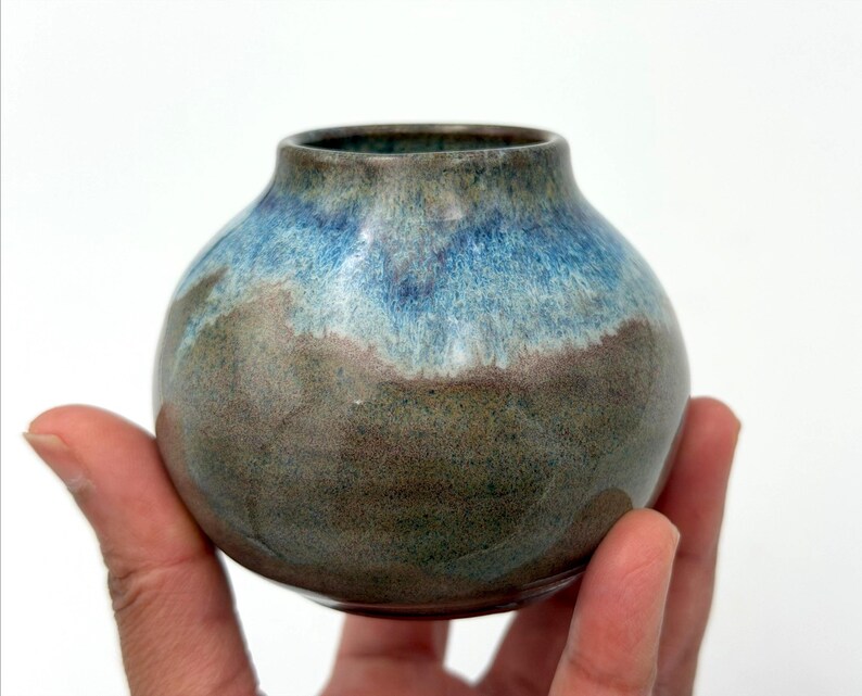 Small Rustic Blue Vase With Dripping Purple Glaze - Etsy