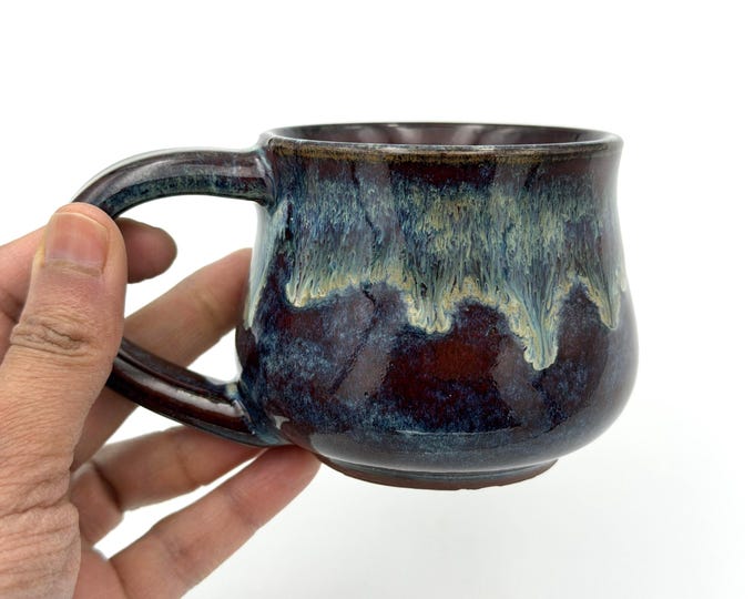 6 Oz Ceramic Dark Red and Blue Coffee Mug With Dripping Glaze. - Etsy
